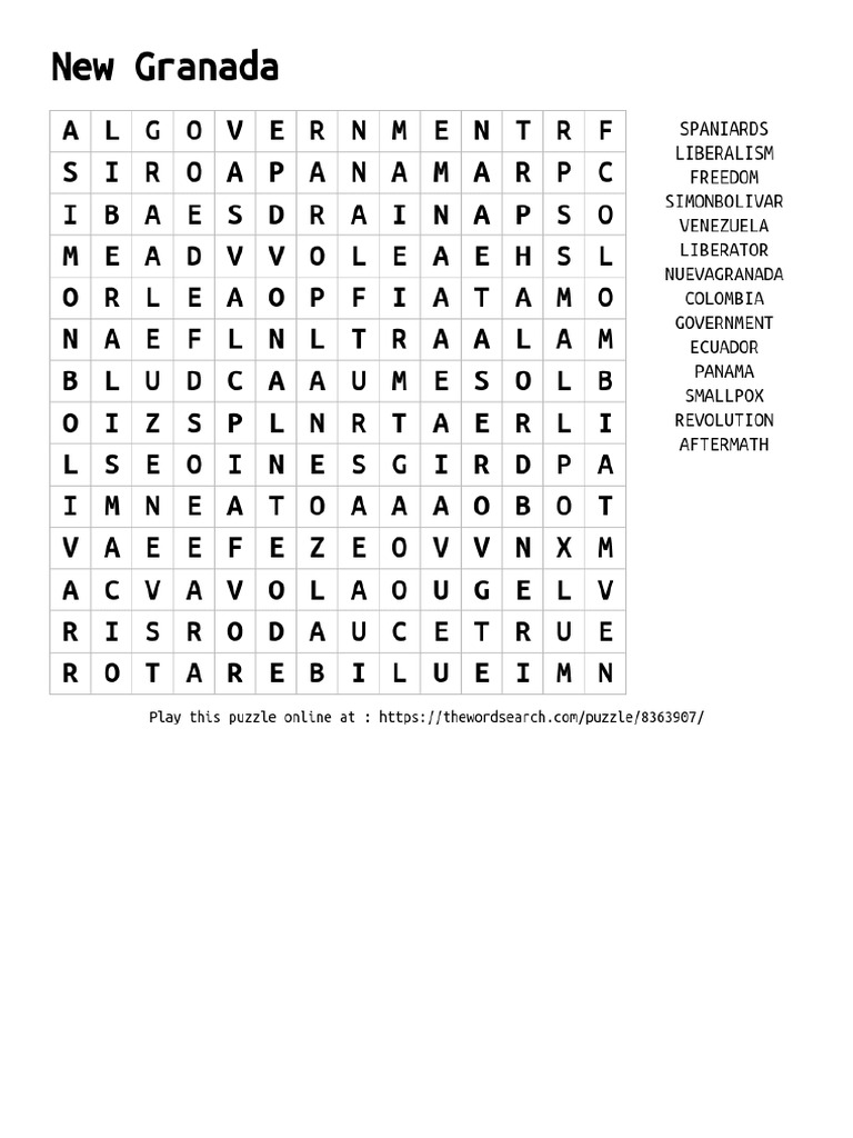 Word Search Nueva Granada | PDF
