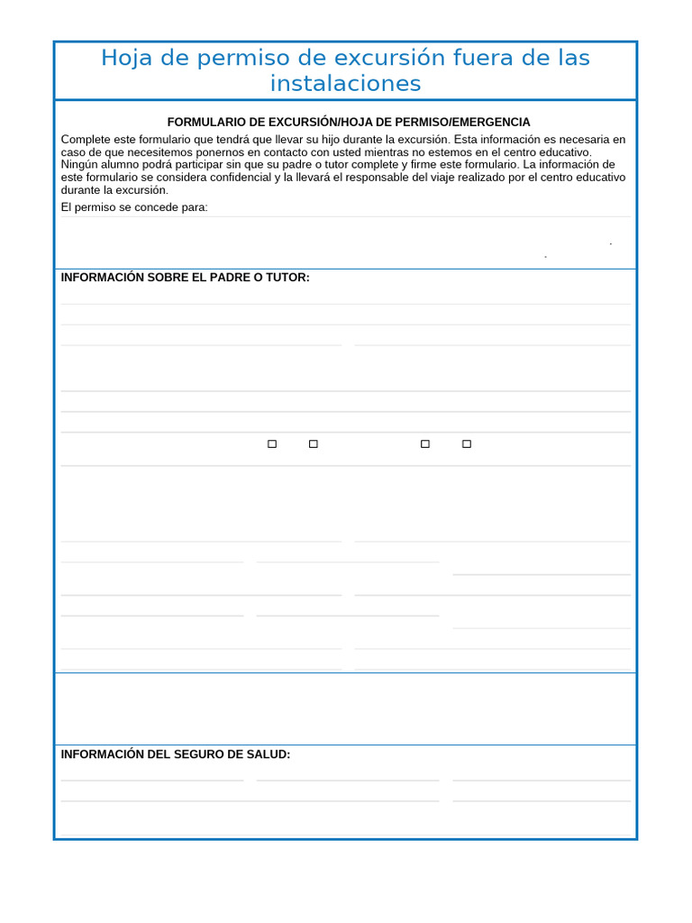 Hoja de Permiso de Excursión | PDF