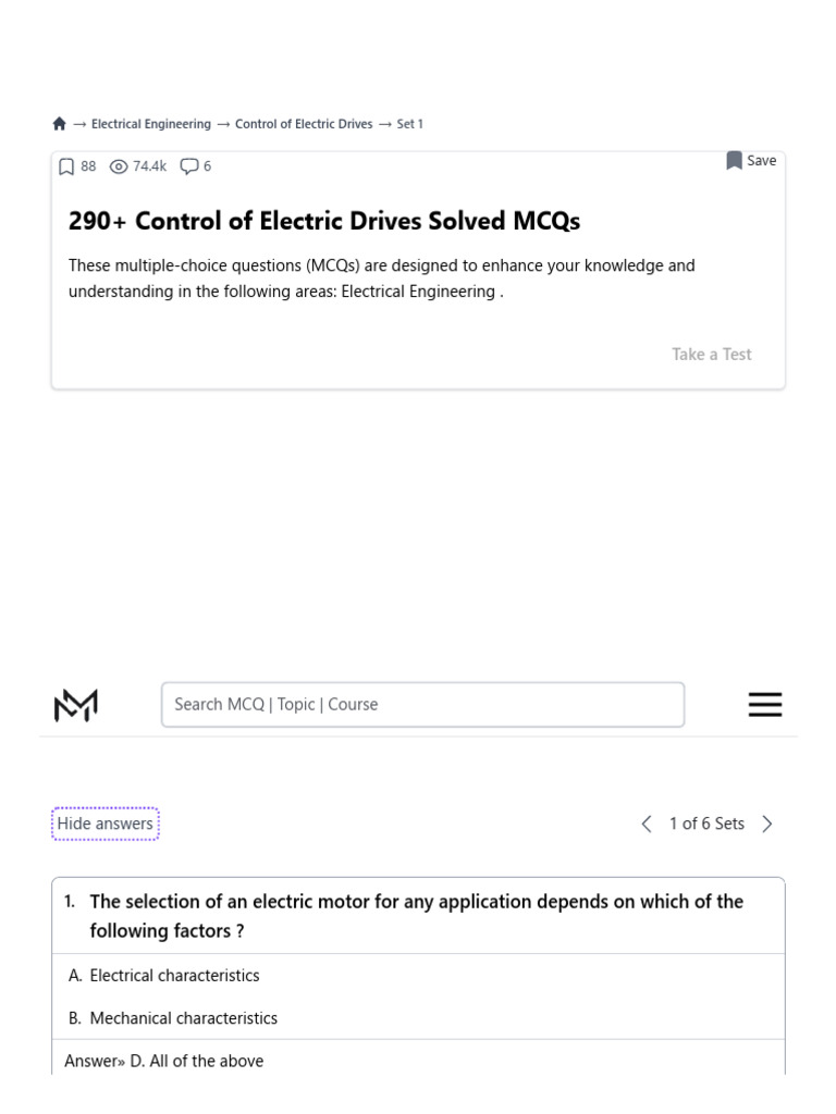 290+ Control of Electric Drives Solved MCQs With PDF Download | PDF ...