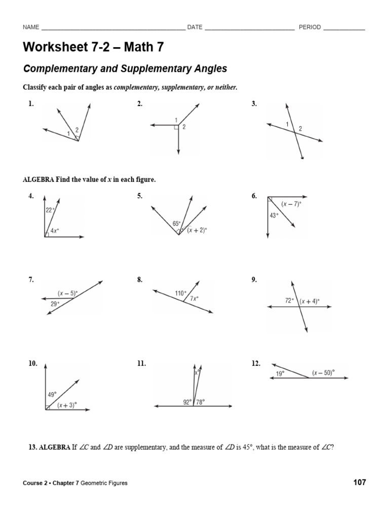 Solving With Comp and Supp Angles | PDF