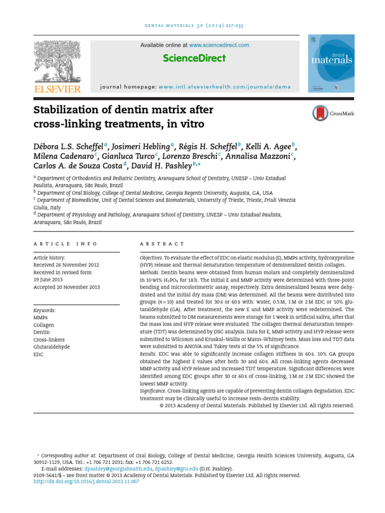 2014 - Stabilization of Dentin Matrix After Cross-Linking Treatments ...