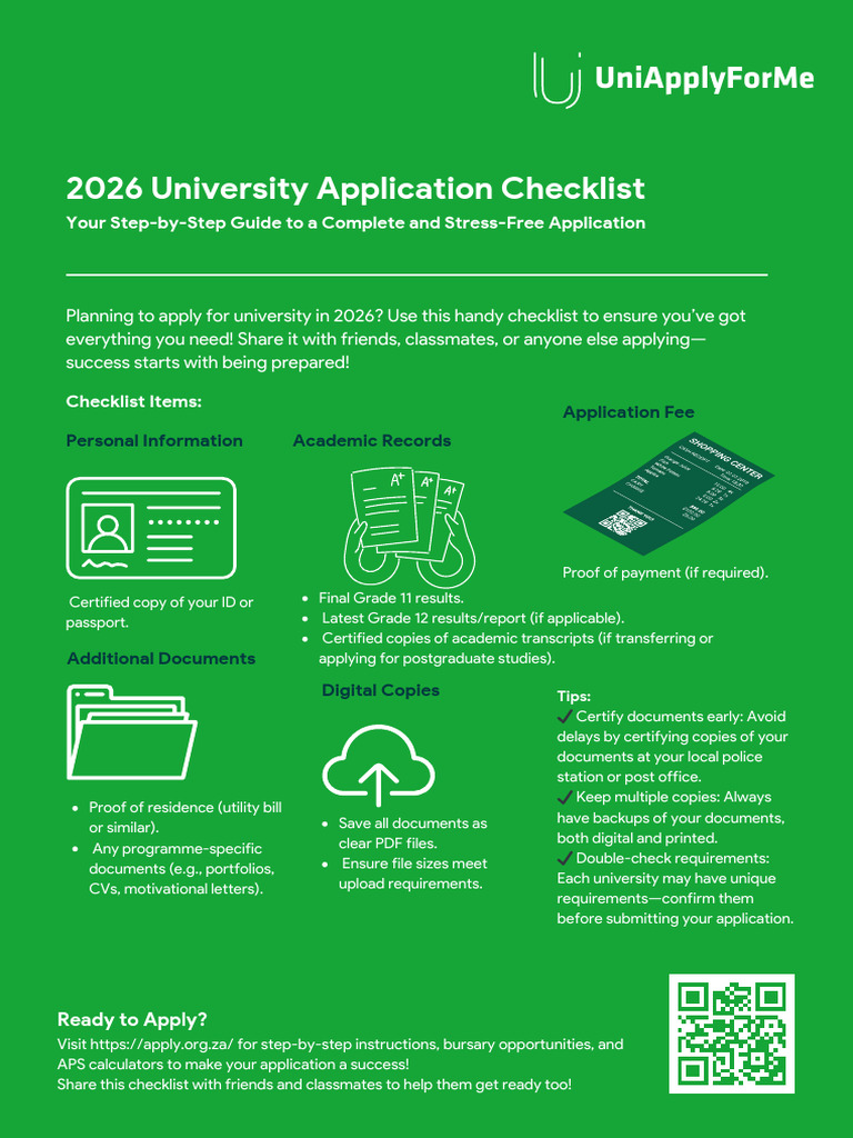 UniApplyForMe 2026 University Application Checklist | PDF