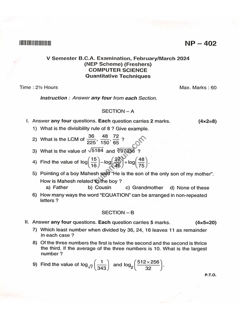 2024 - 5th Sem BCA Quantitative Techniques 2024 | PDF