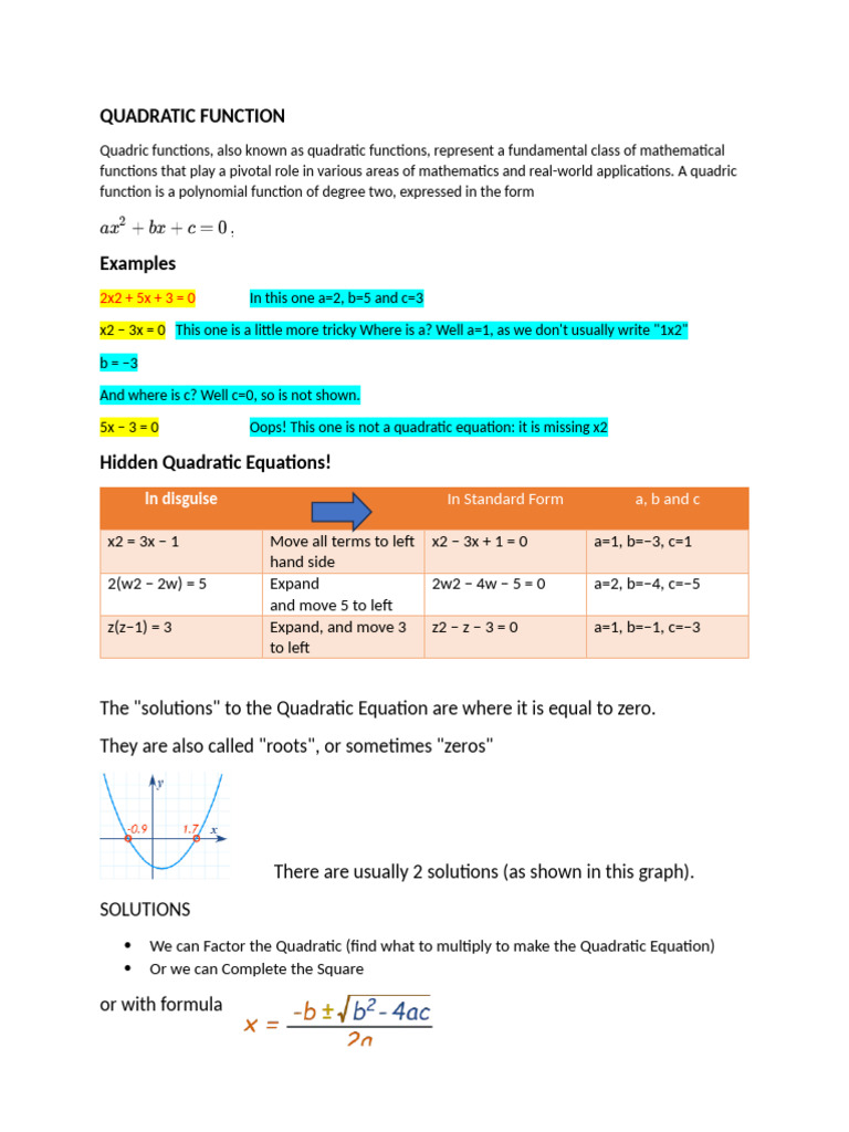 Quadratic Function | PDF | Quadratic Equation | Numerical Analysis