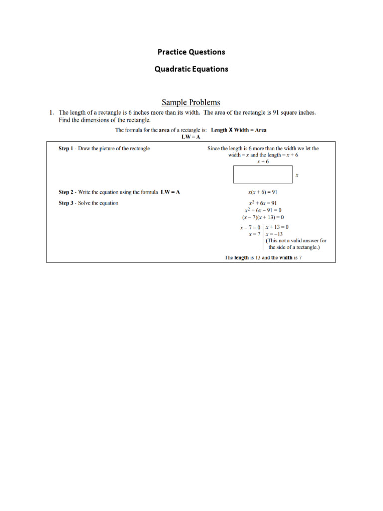 Quadratics Word Problems and Functions Practice Questions | PDF