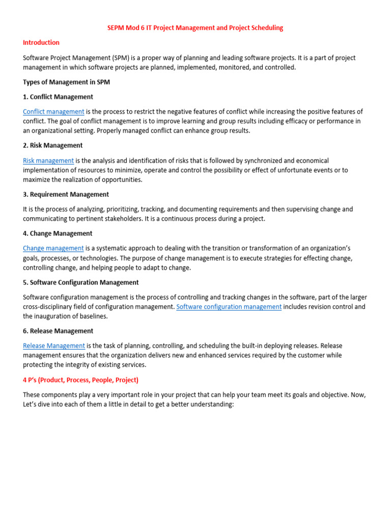 SEPM Mod 6 IT Project Management and Project Scheduling | PDF | Project Management | Feasibility ...
