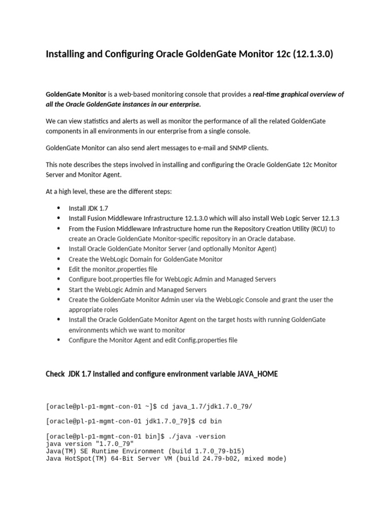 Installing and Configuring Oracle GoldenGate Monitor 12c 12.1.3.0 | PDF | Java (Programming ...