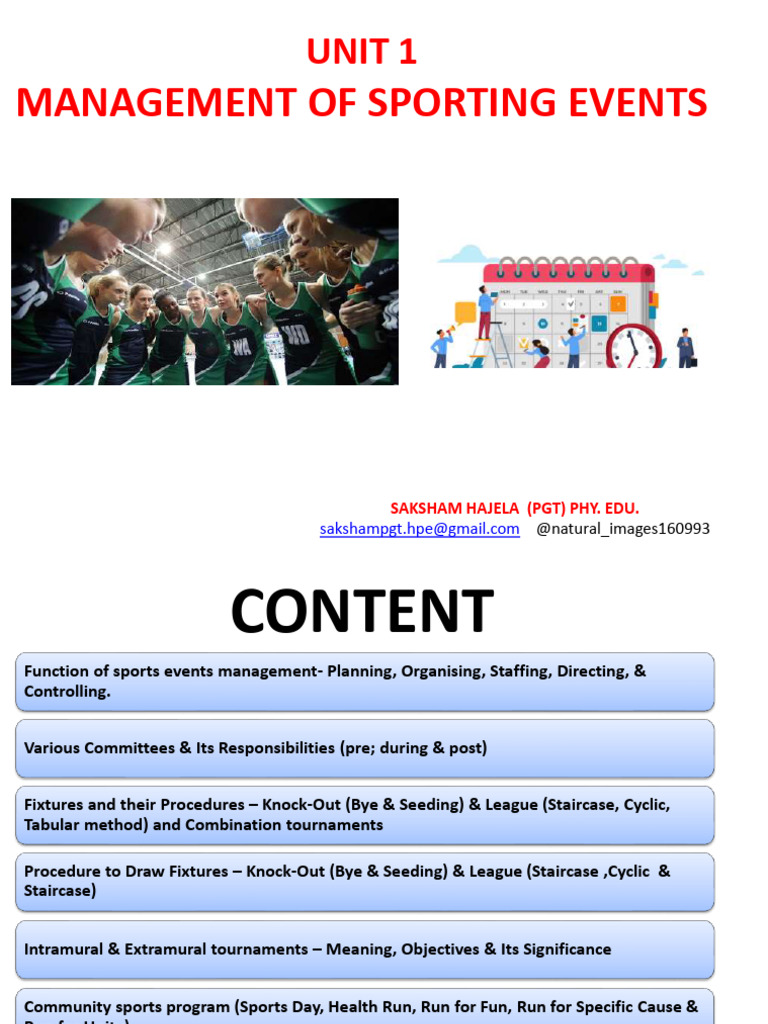 12th Unit 1 MANAGEMENT OF SPORTING EVENTS | PDF | Tournament | Physical ...