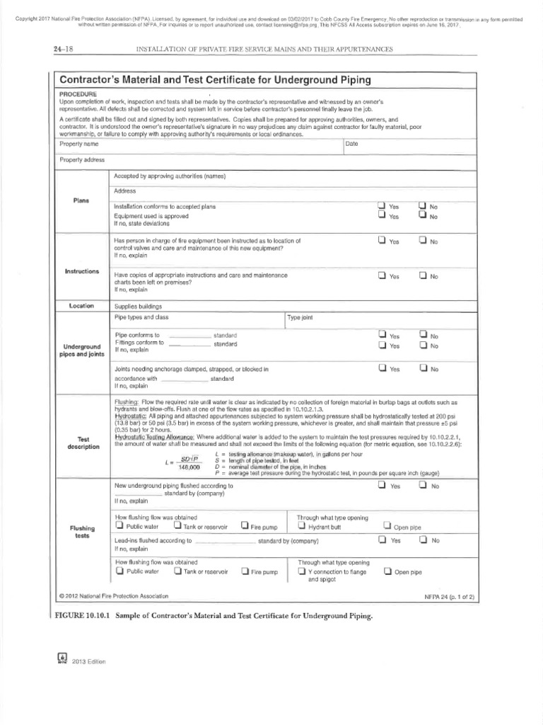 Contractor's Material Underground Test Certificate | PDF