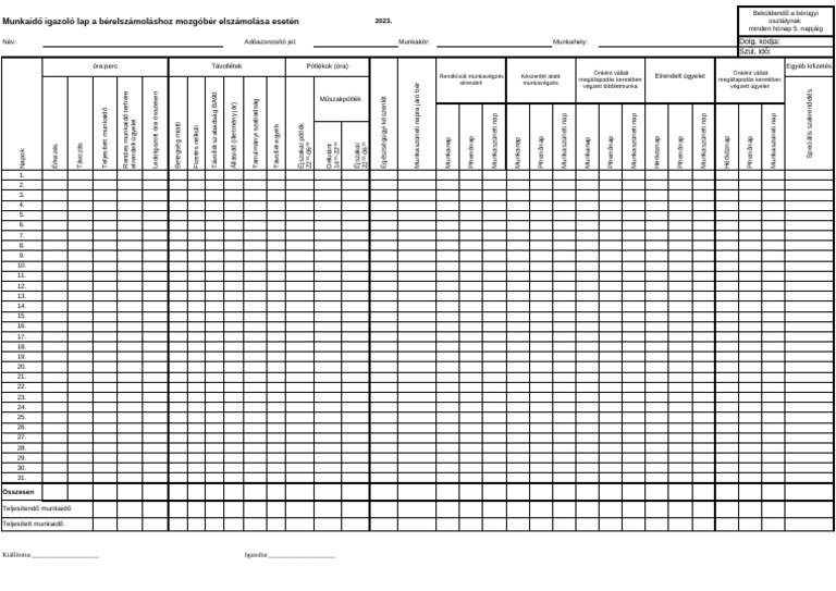 Munkaido Igazolo Lap Mozgober Elszamolas Eseten Orvos20230701 | PDF