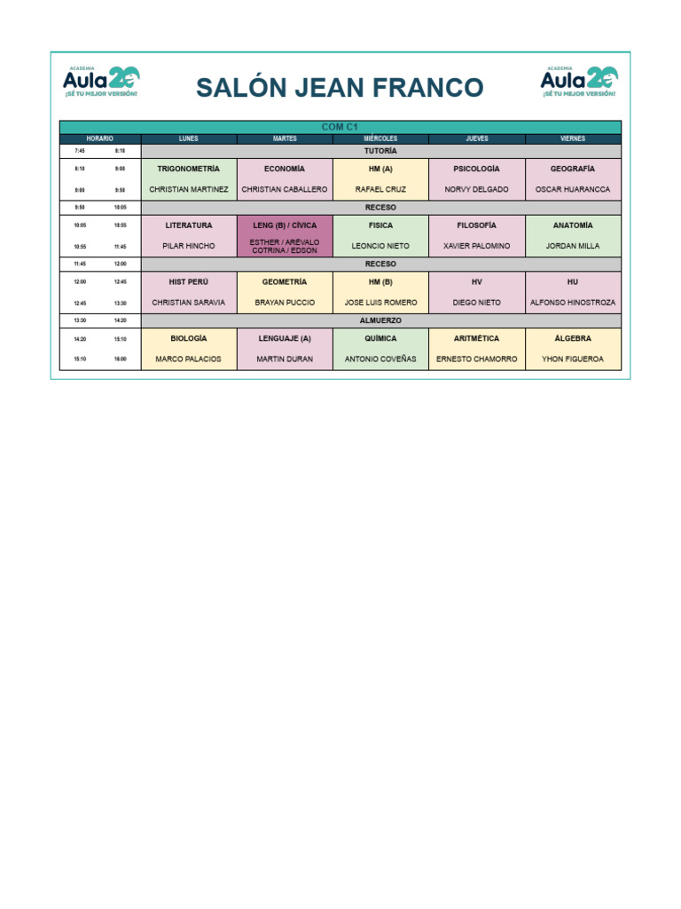 Horario C2 Salón Jean Franco | PDF