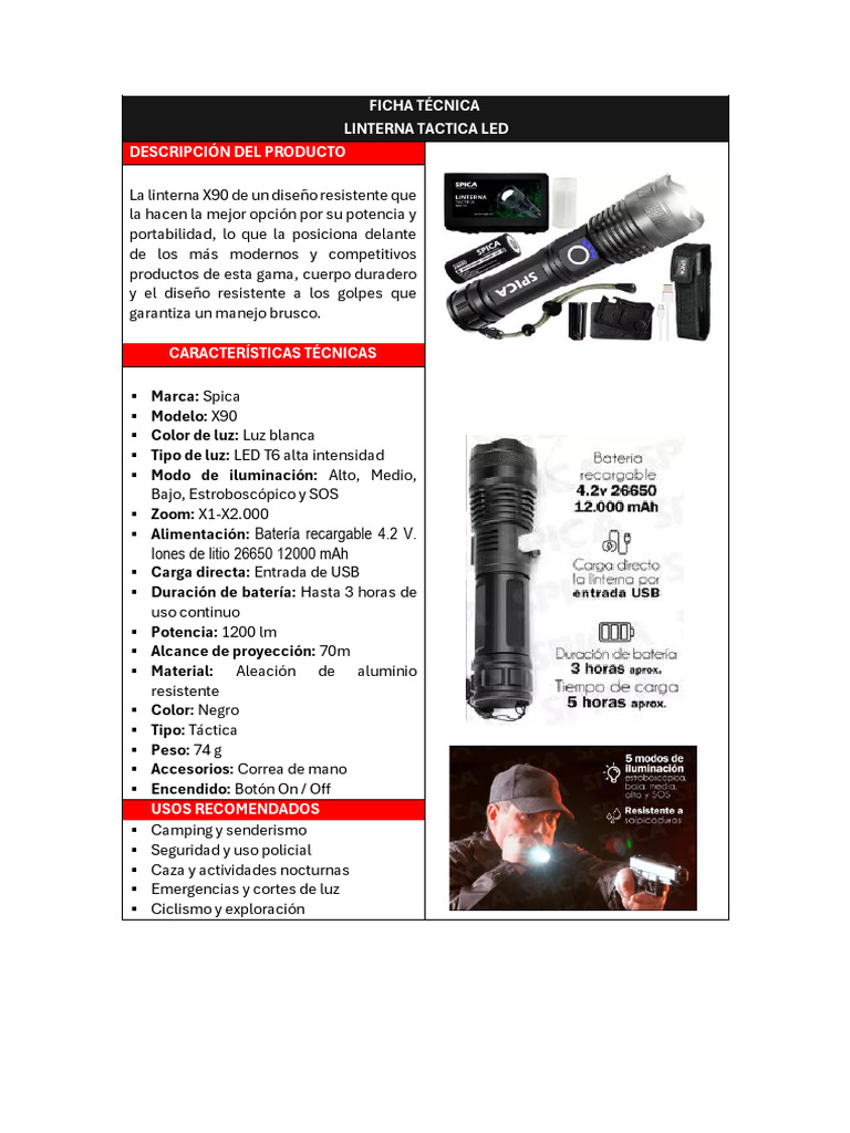 Ficha Técnica Linterna | PDF