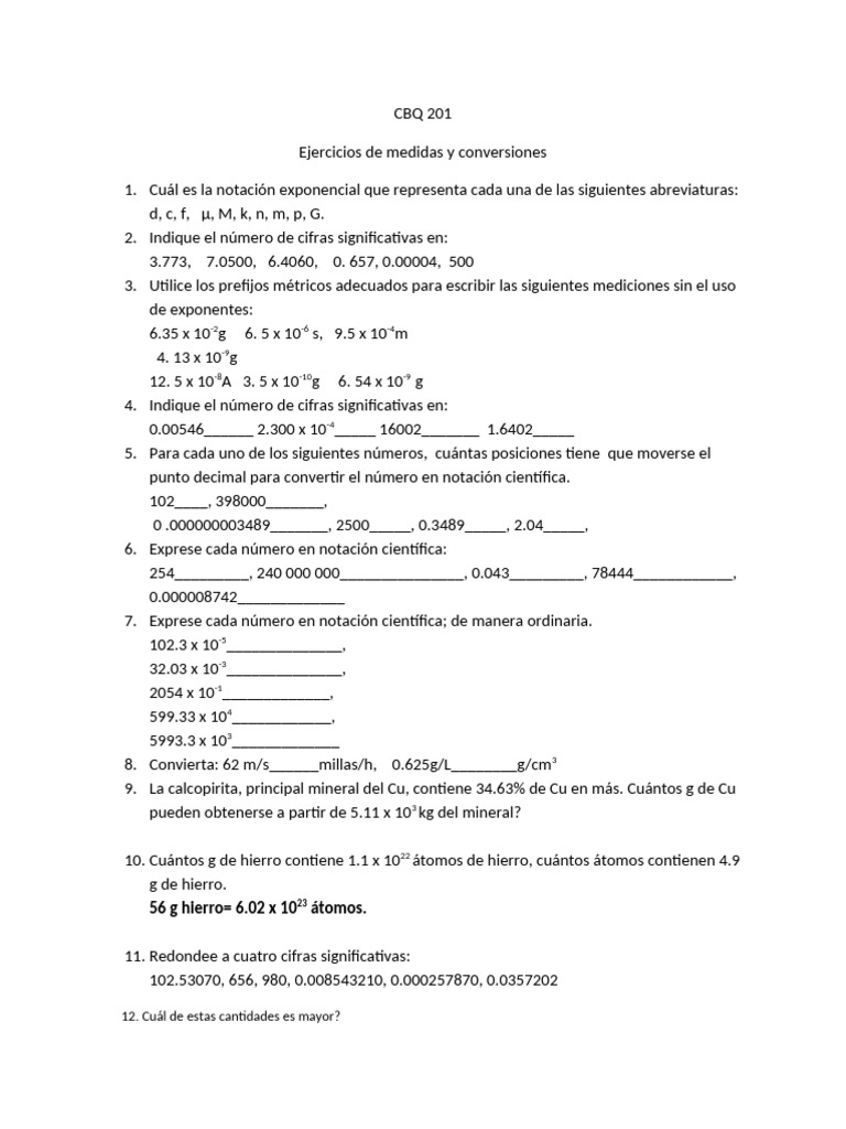 Ejercicios de Medidas y Conversiones (7) 2 | PDF