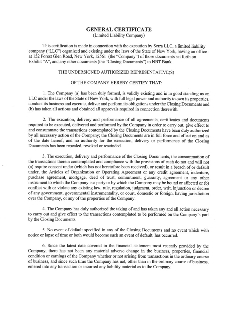 Executed General Certificate | PDF
