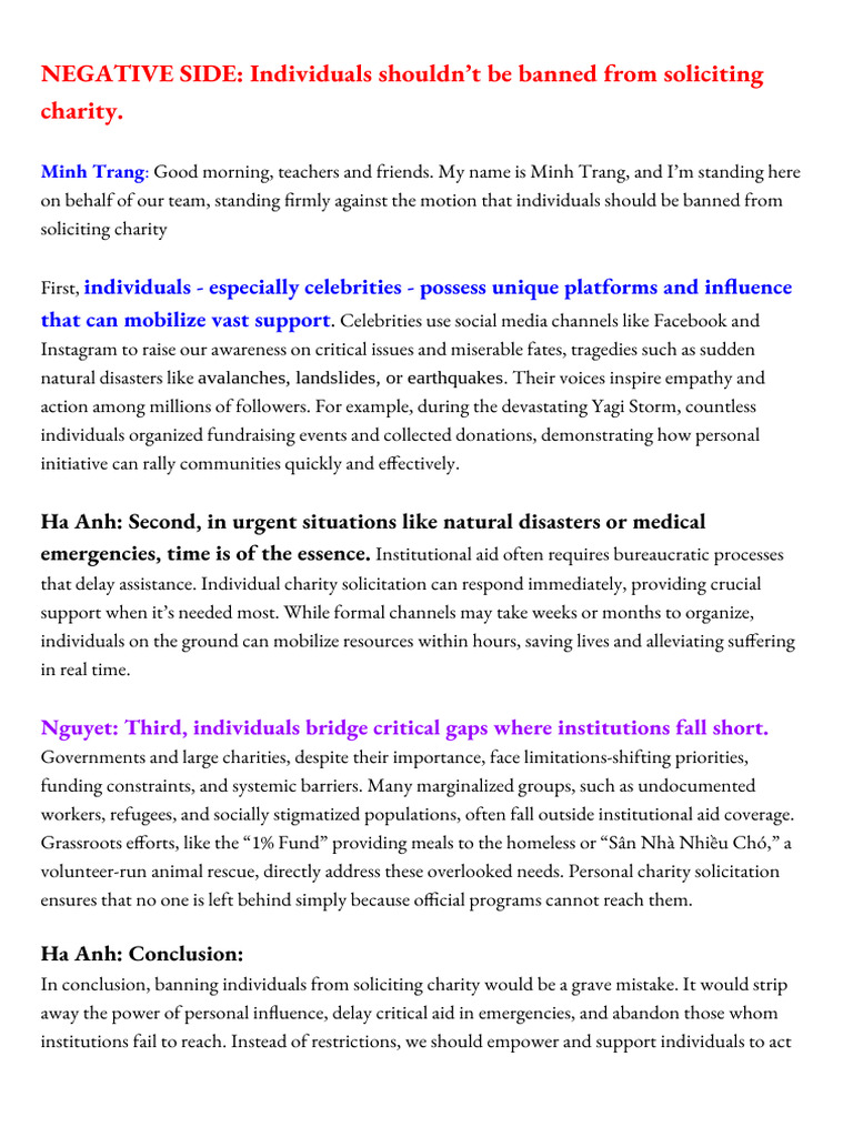 The Warriors - Debate Script | PDF | Charitable Organization | Freedom ...