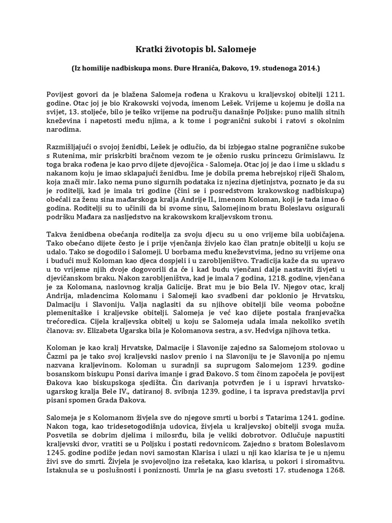 Zivotopis Blazena Salomeja | PDF