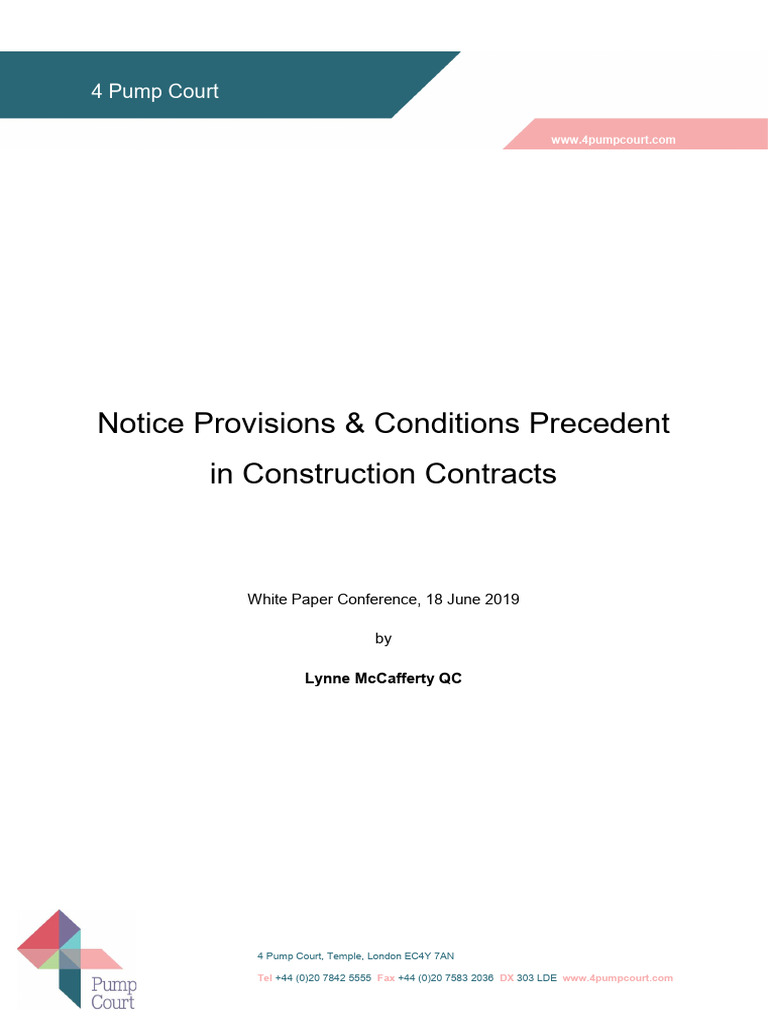 Notice Provisions and Conditions Precedent in Construction Contracts ...