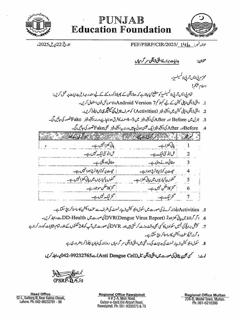Circular For PSRP Schools For Anti Dengue - 1 | PDF
