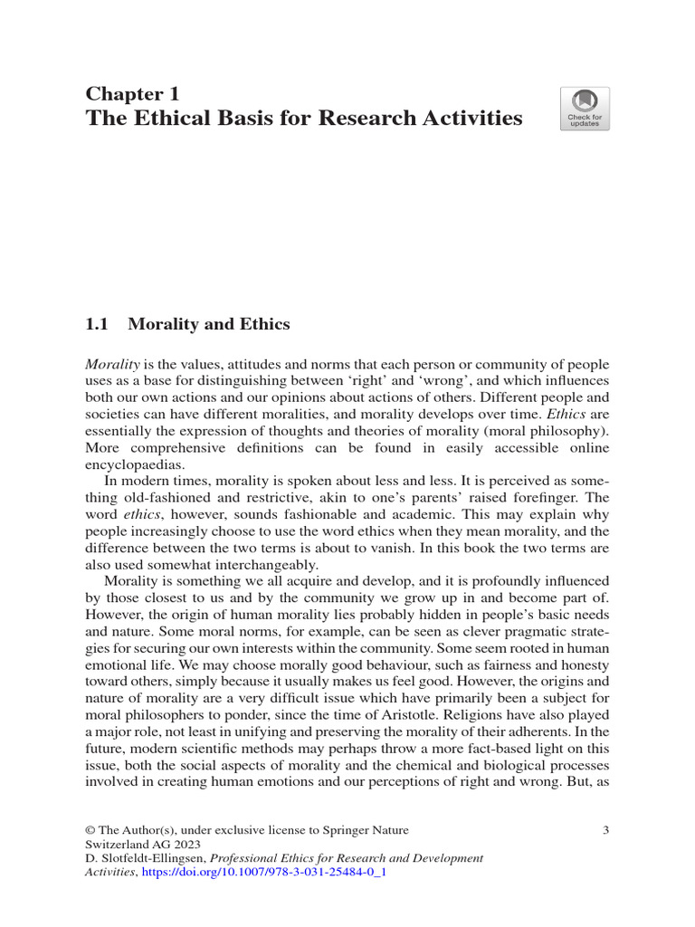 The Ethical Basis For Research Activities: 1.1 Morality and Ethics | PDF | Morality | Knowledge