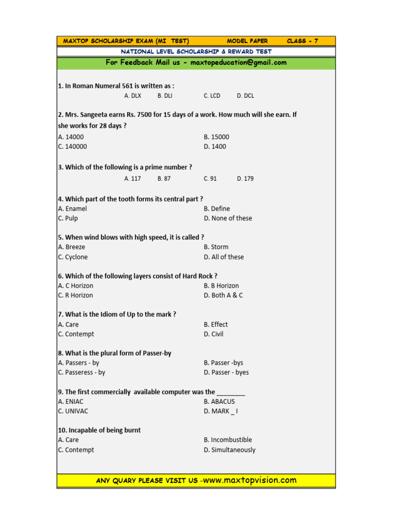 7th MI Test Model Paper | PDF