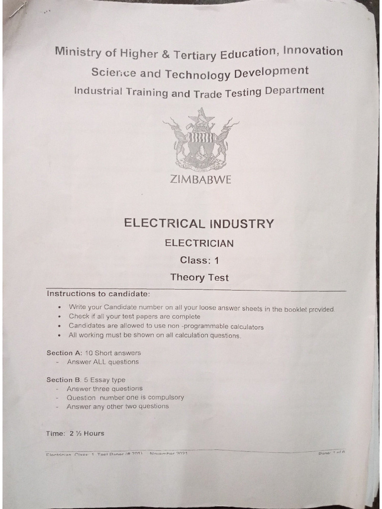 Trade Test Class 1 - Copy | PDF