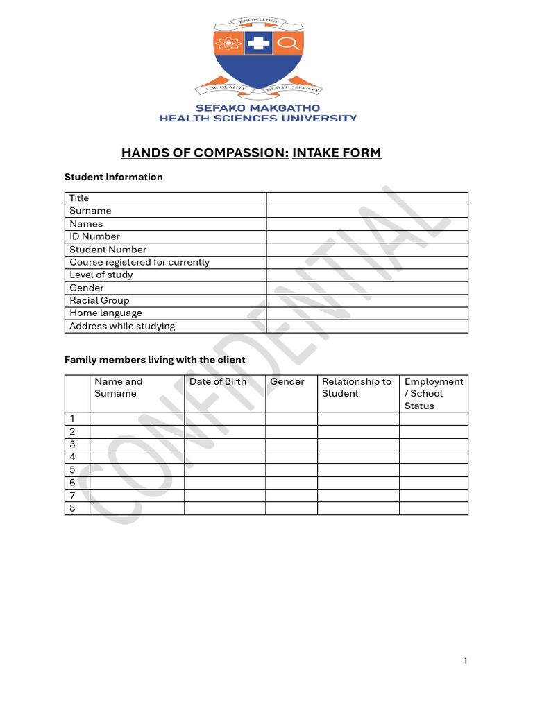 Intake Form (Hands of Compassion) | PDF