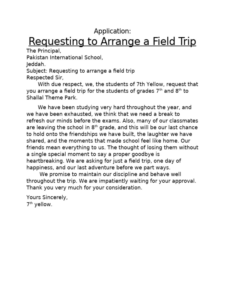 Application For Field Trip | PDF