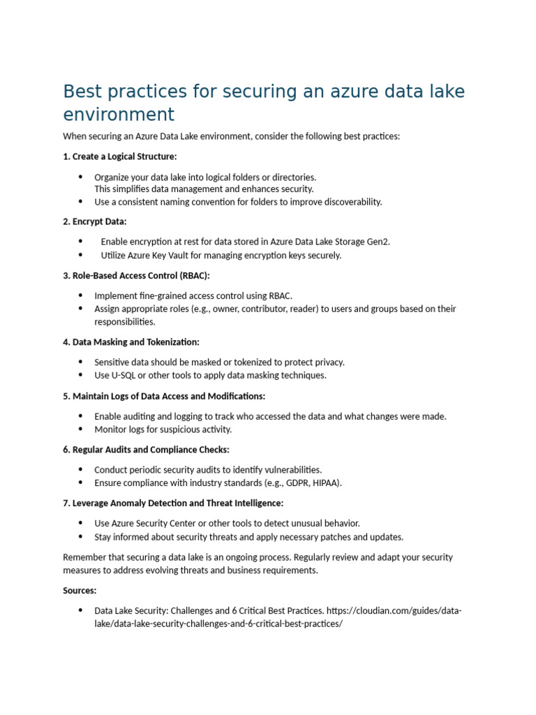 Best Practices For Securing An Azure Data Lake Environment | PDF | Security | Computer Security