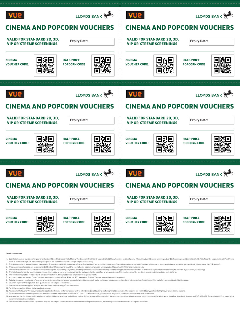 Vue Cinema Voucher Terms and Conditions | PDF | Movie Theater | 3 D Film