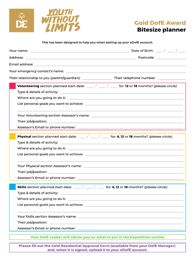 Gold DofE Award eDofE Setup Guide | PDF
