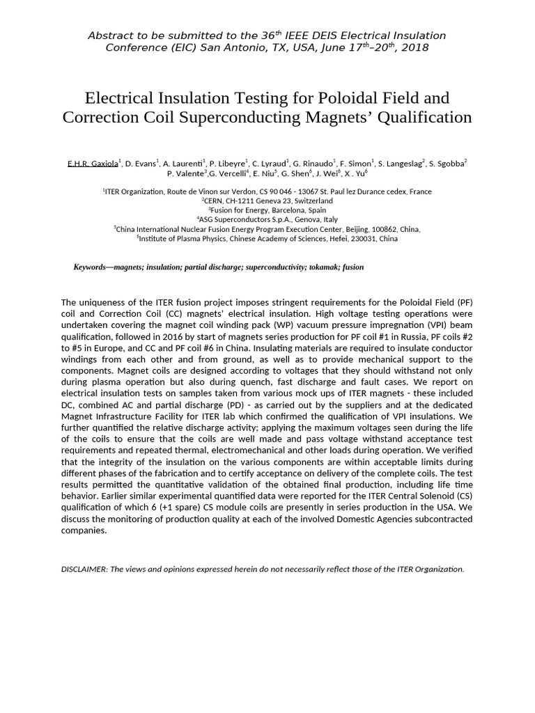 Abstract IEEE DEIS 36th Electrical Insulation Conference v1 | PDF ...