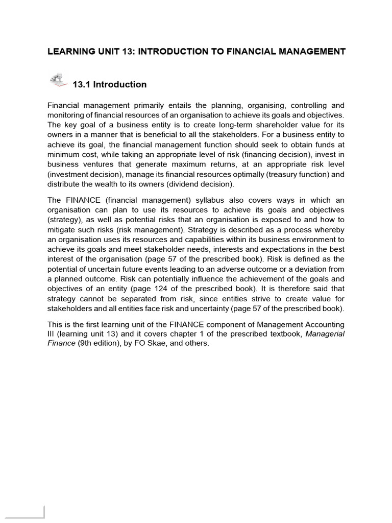 Mac3761 Lu13 Introduction To Financial Management | PDF | Risk | Time ...