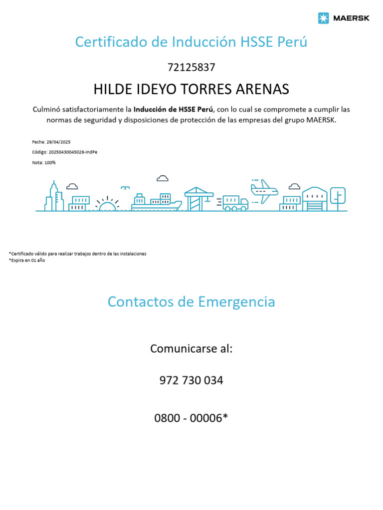 Certificado de Inducción HSSE | PDF