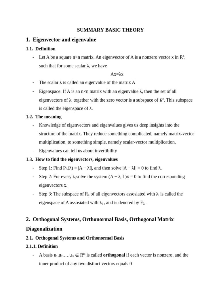 Summary Basic Theory of The Class | PDF | Eigenvalues And Eigenvectors | Matrix (Mathematics)