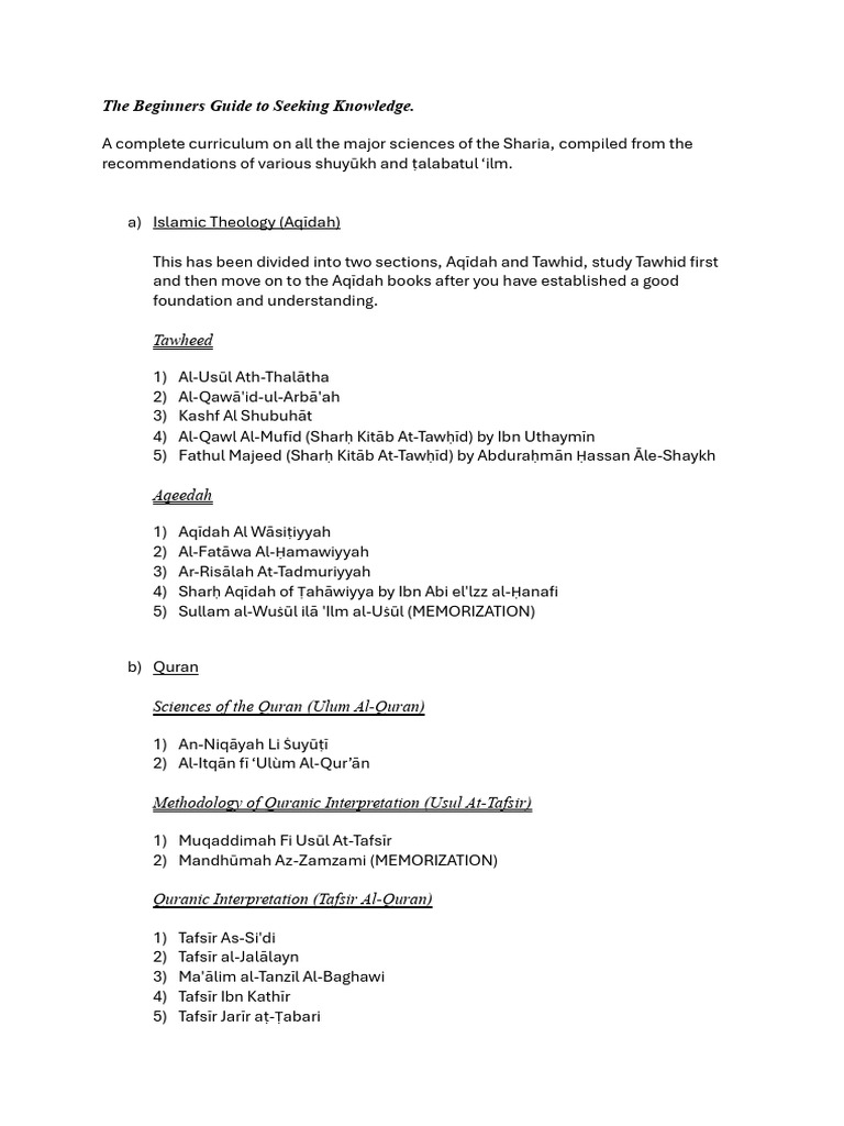 The Beginners Guide to Seeking Knowledge | PDF | Hadith | Islamic Texts