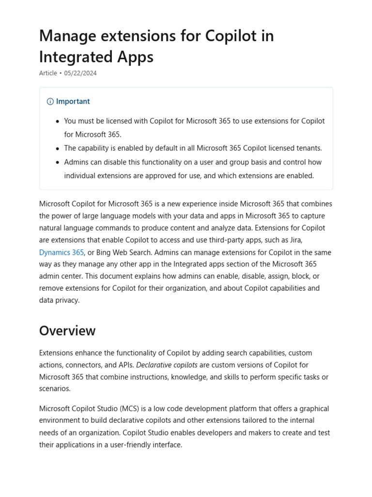 Manage extensions for Copilot in Integrated Apps - Microsoft 365 admin ...