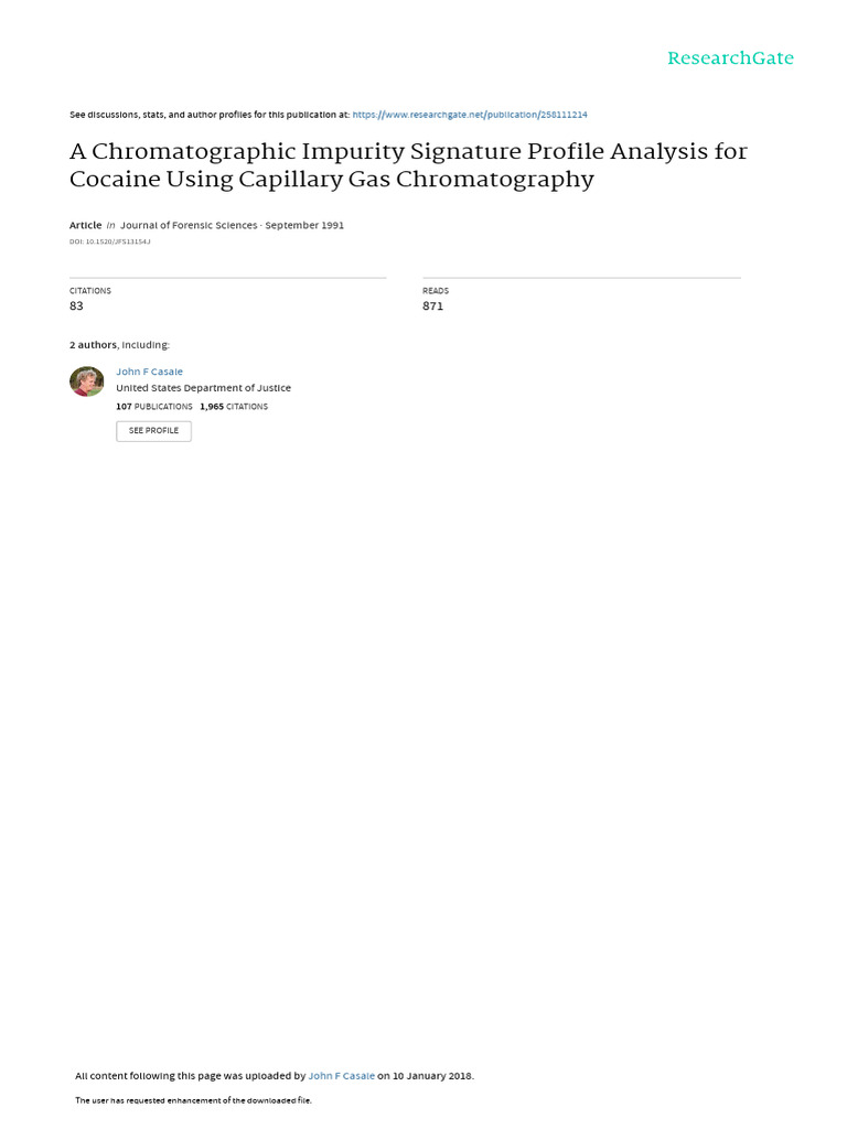 A Chromatographic Impurity Signature Profile Analysis For Cocaine Using Capillary Gas ...
