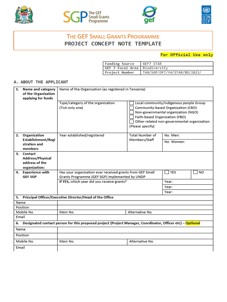 GEF Small Grants Project Concept Note | PDF | Economies