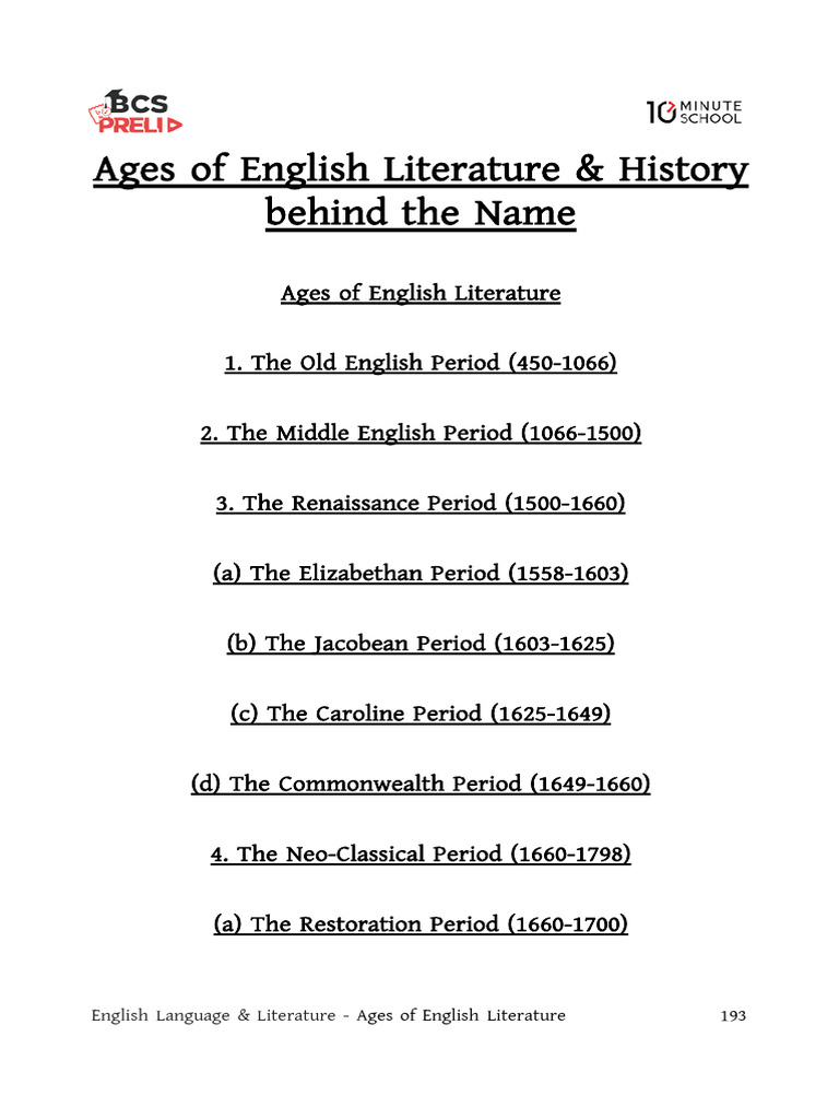 Deigest Authors of Different Literary Ages - Their Works - Part 1 (Old ...