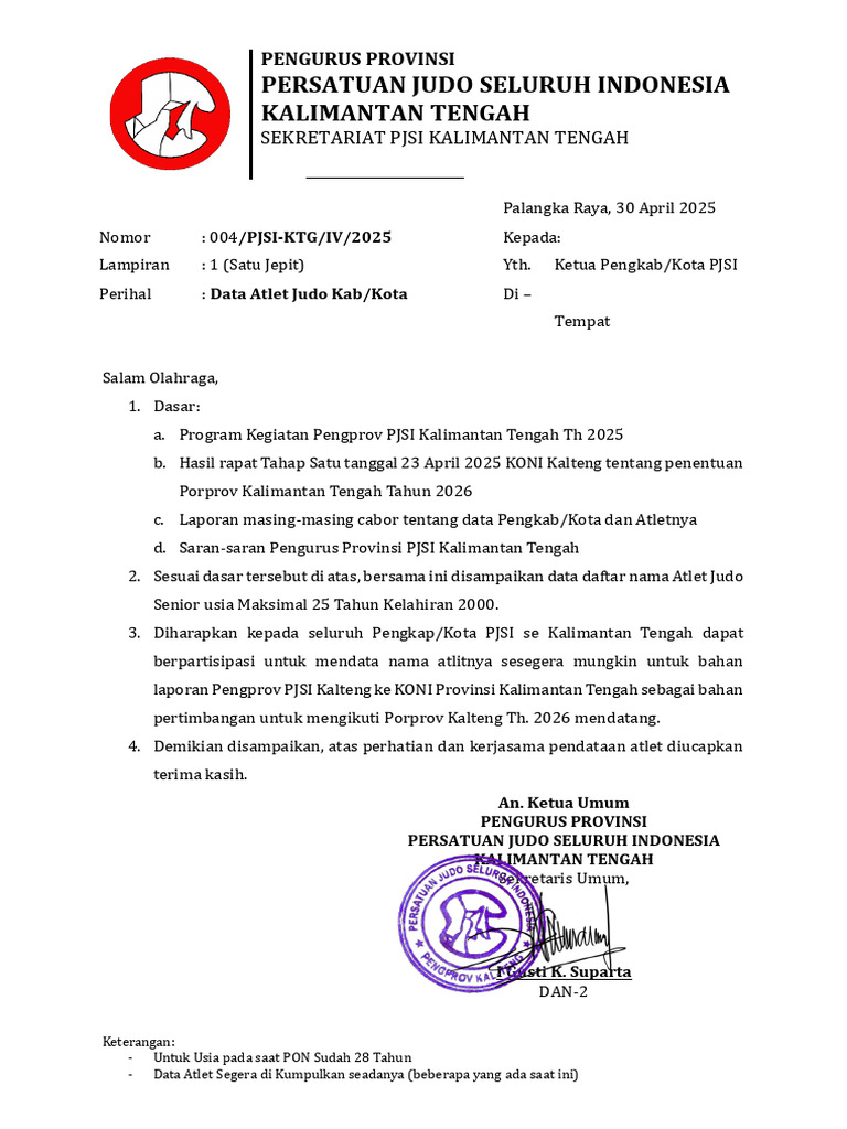 Surat Permintaan Data Atlet | PDF
