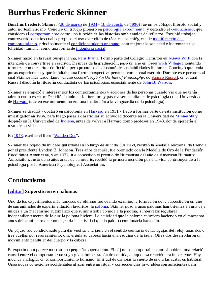 Aportaciones de Burrhus F. Skinner | PDF | Ciencias del comportamiento ...