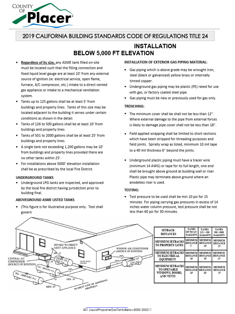 Liquid Propane Gas Tank: Installation Below 5,000 FT Elevation | PDF ...