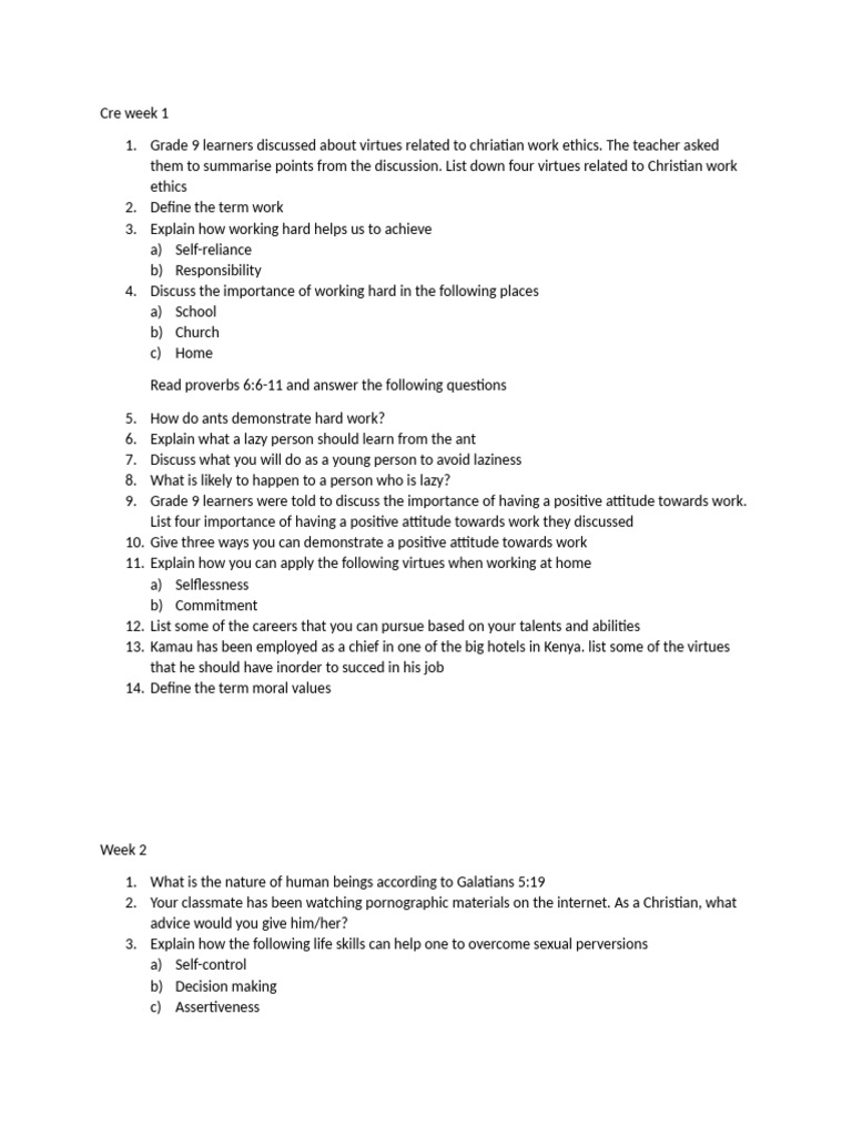 cre grade 9 marking scheme | PDF | David