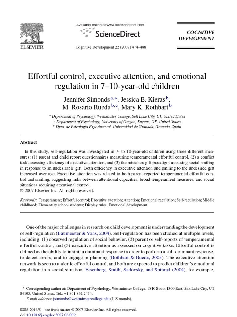 Effortful Control, Executive Attention and Emotional Regulation | PDF ... Effortful Control, Executive Attention and Emotional Regulation | PDF ...