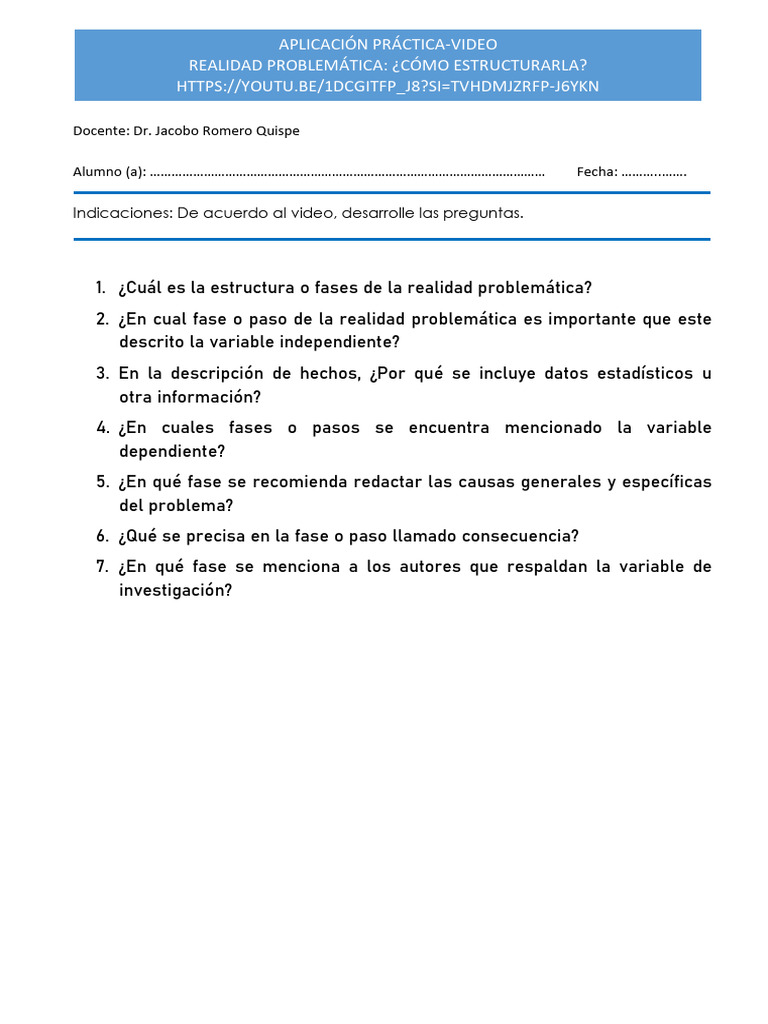 Aplicacion Practica Video Realidad Problemática Como Estructurarla | PDF