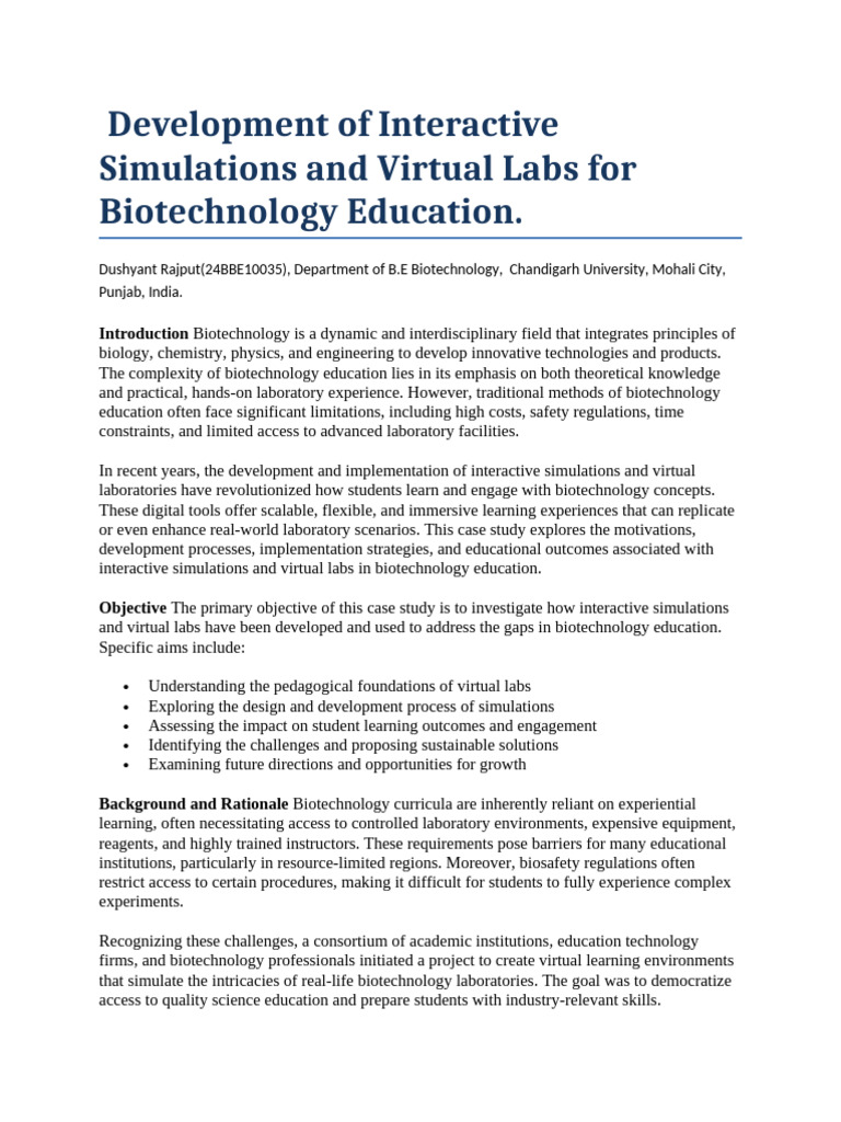 Development of Interactive Simulations and Virtual Labs for Biotechnology Education | PDF ...