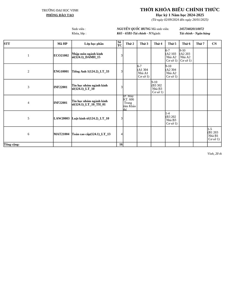 Export TKB SV Mau 1 | PDF