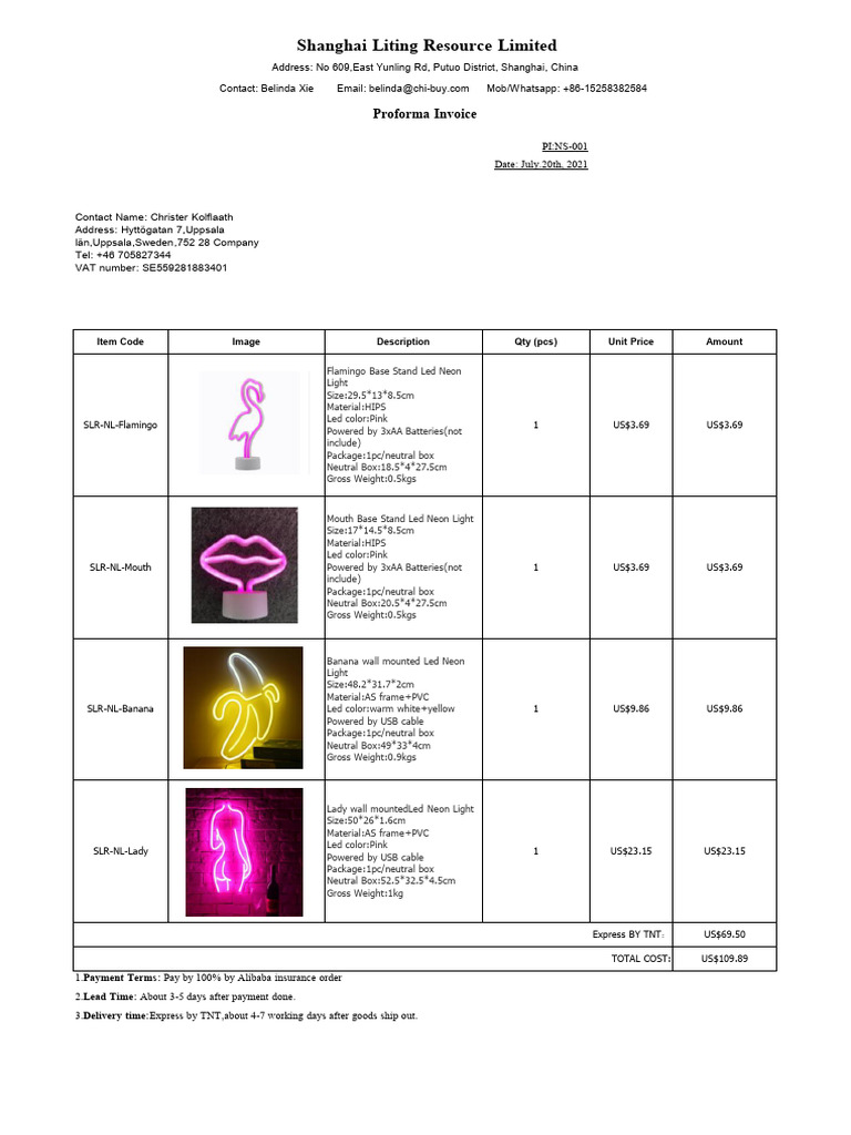 Led Neon Signs Sample Order NS-002 | PDF