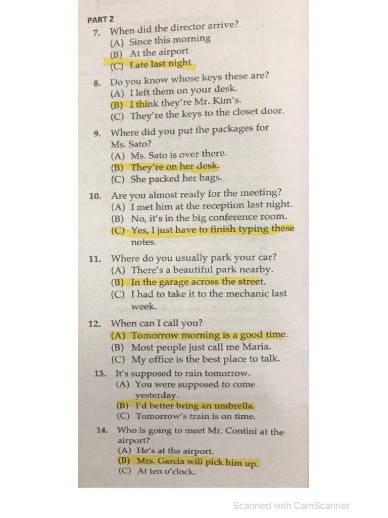 Listening - Part 2 - Mini Test - Answer Keys | PDF