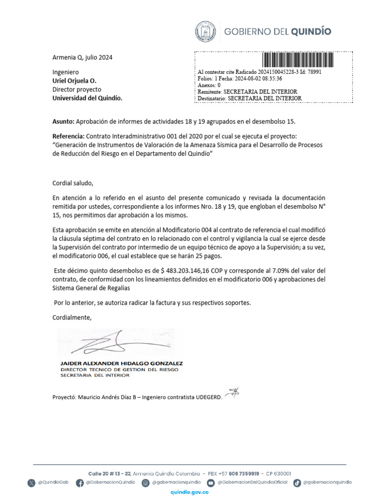 Autorización Desembolso 15 UQ | PDF